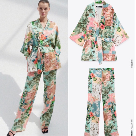 Zara | Jackets & Coats | Zara Kimono Set Patchwork Kimono And Pants ...